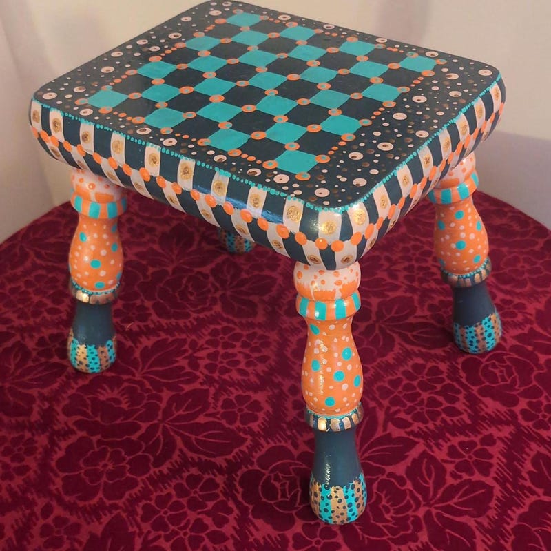 Whimsical Painted Stool - Etsy