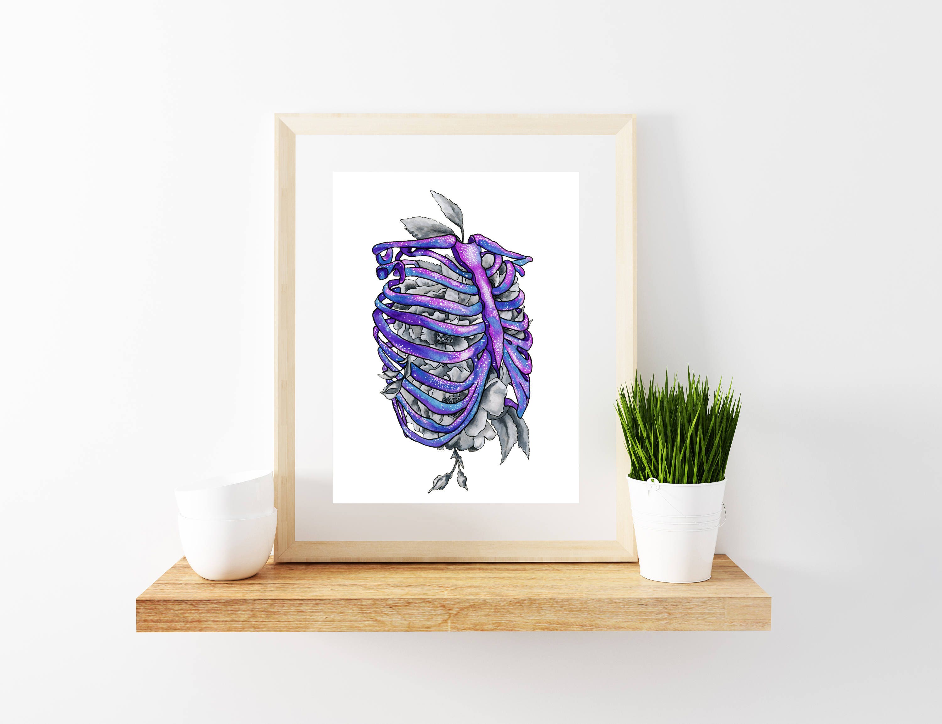 Rib Cage & Flowers Art Print - Etsy