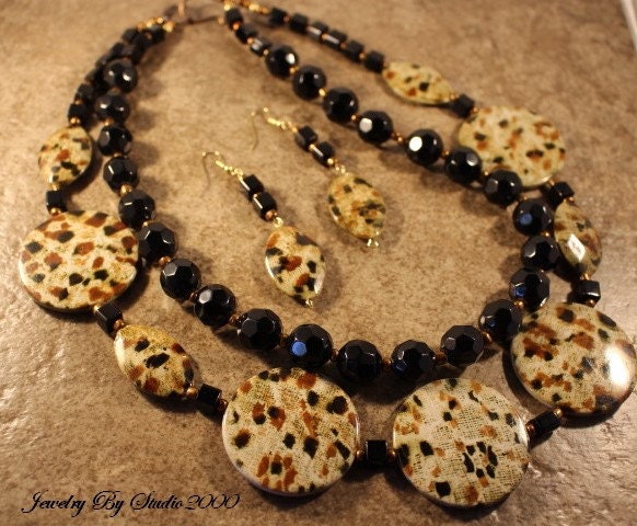 Safari Style Jewelry Set, 2 Strand Necklace, Anniversary Jewelry ...