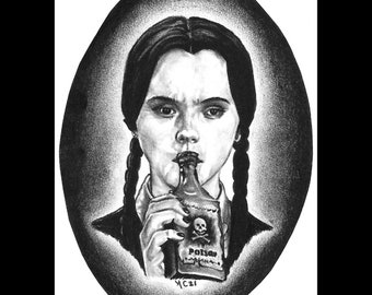 Wednesday Addams Art Print Addams Family, Pop Surrealism, Black Dress ...