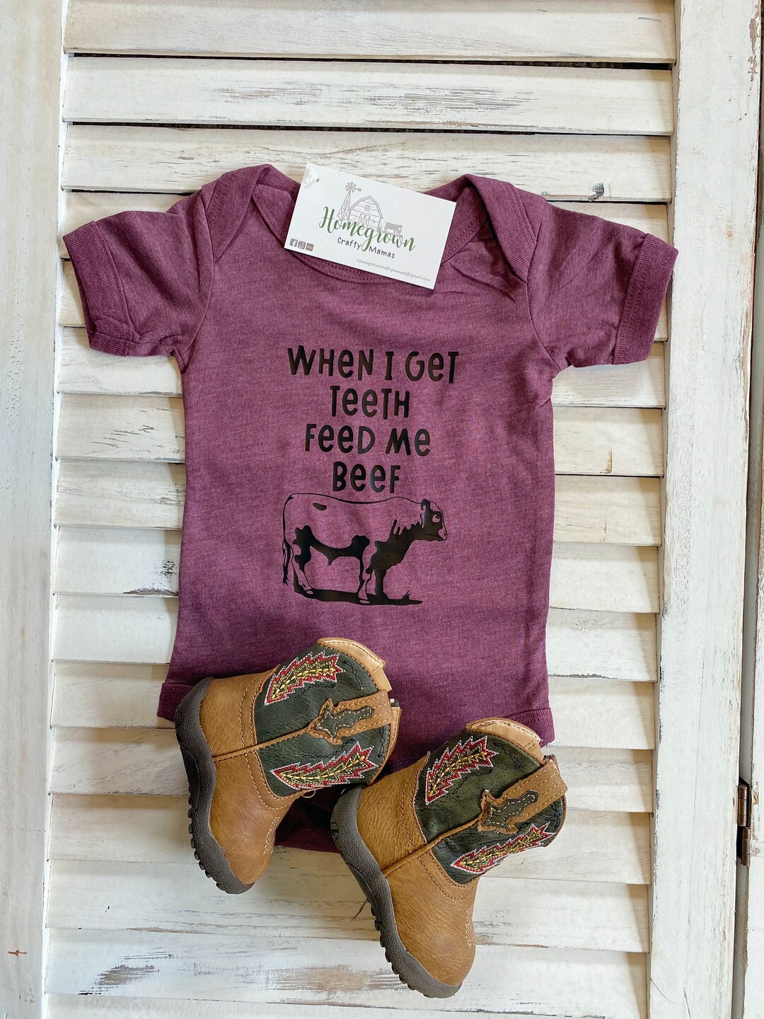When I Get Teeth Feed Me Beef, Eat Beef Onesie, Cattle Onesie, Ranching ...