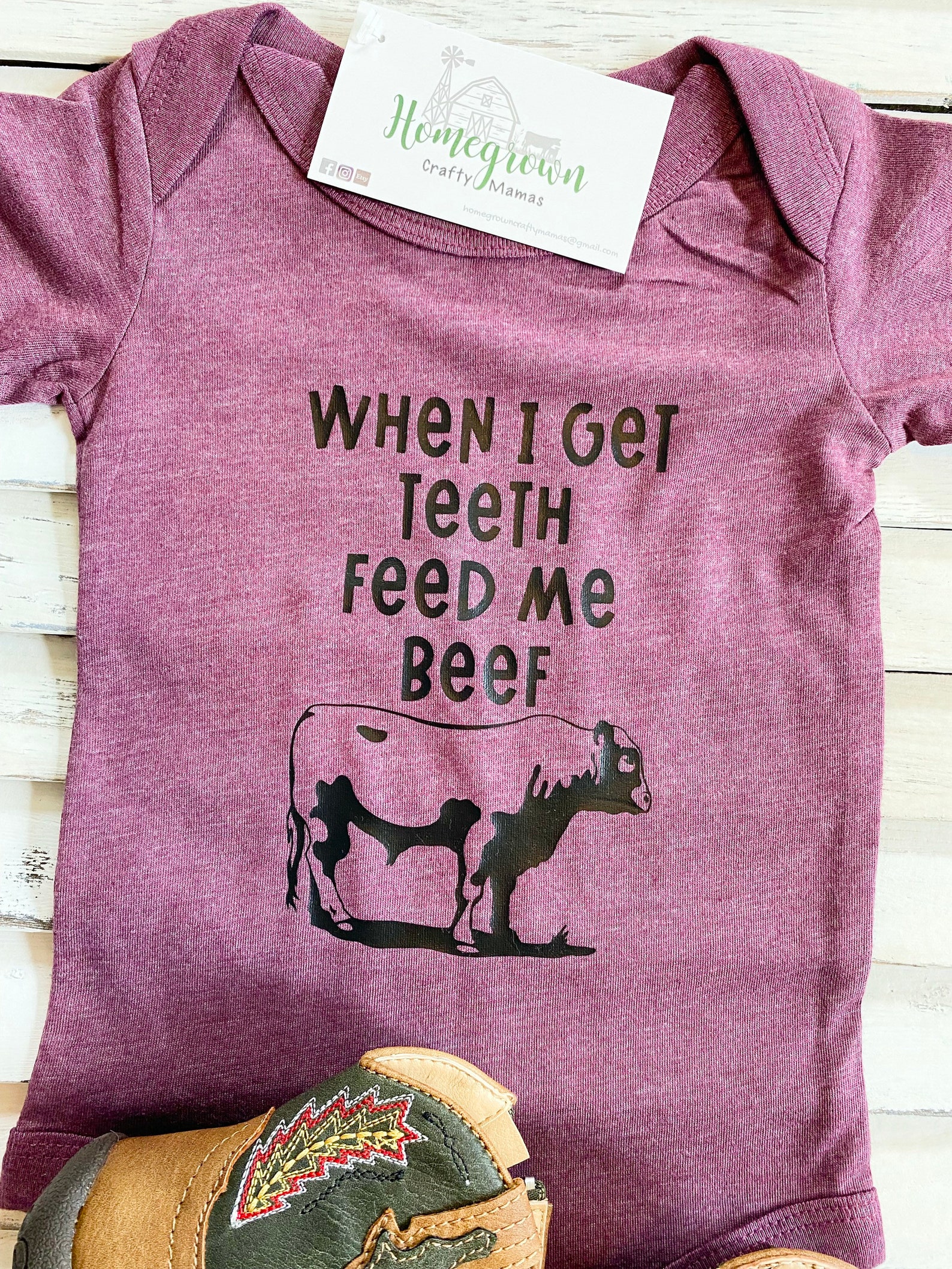 When I Get Teeth Feed Me Beef, Eat Beef Onesie, Cattle Onesie, Ranching ...
