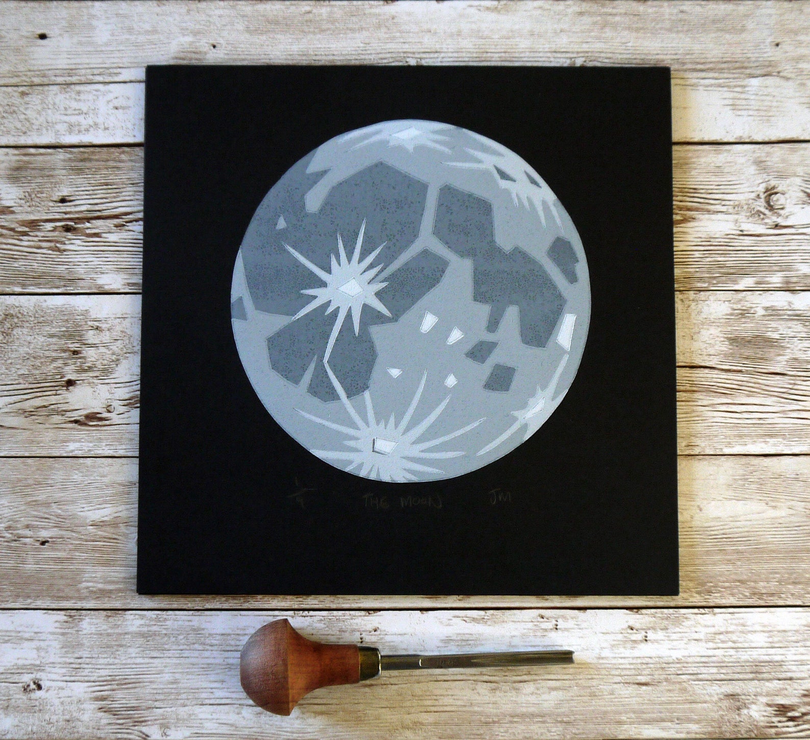 The Moon A Handmade Lino Print - Etsy
