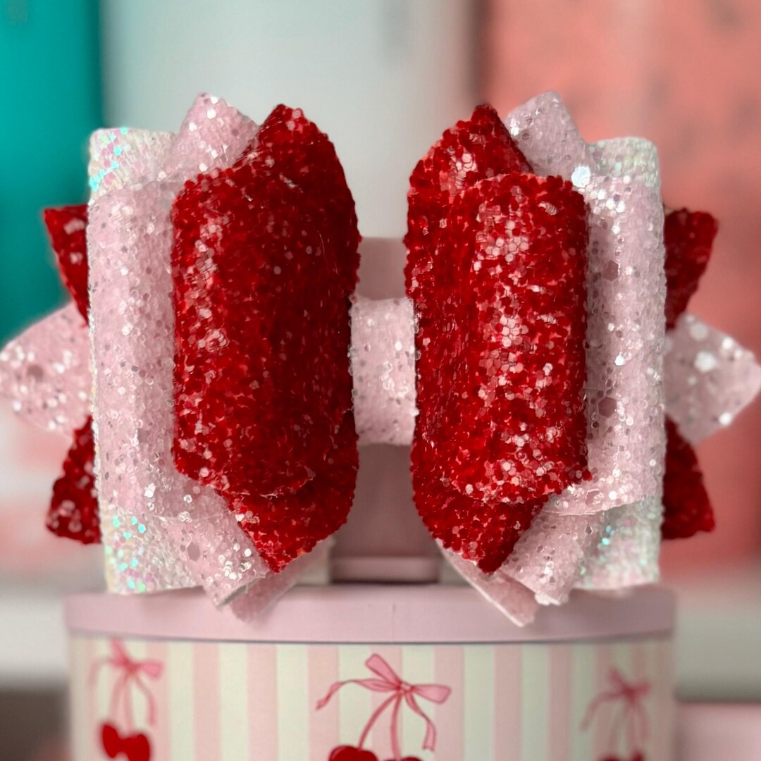 Cherry Red & Pink Glitter Tumbler Bow | Stanley | Glitter Bows | Cherry ...