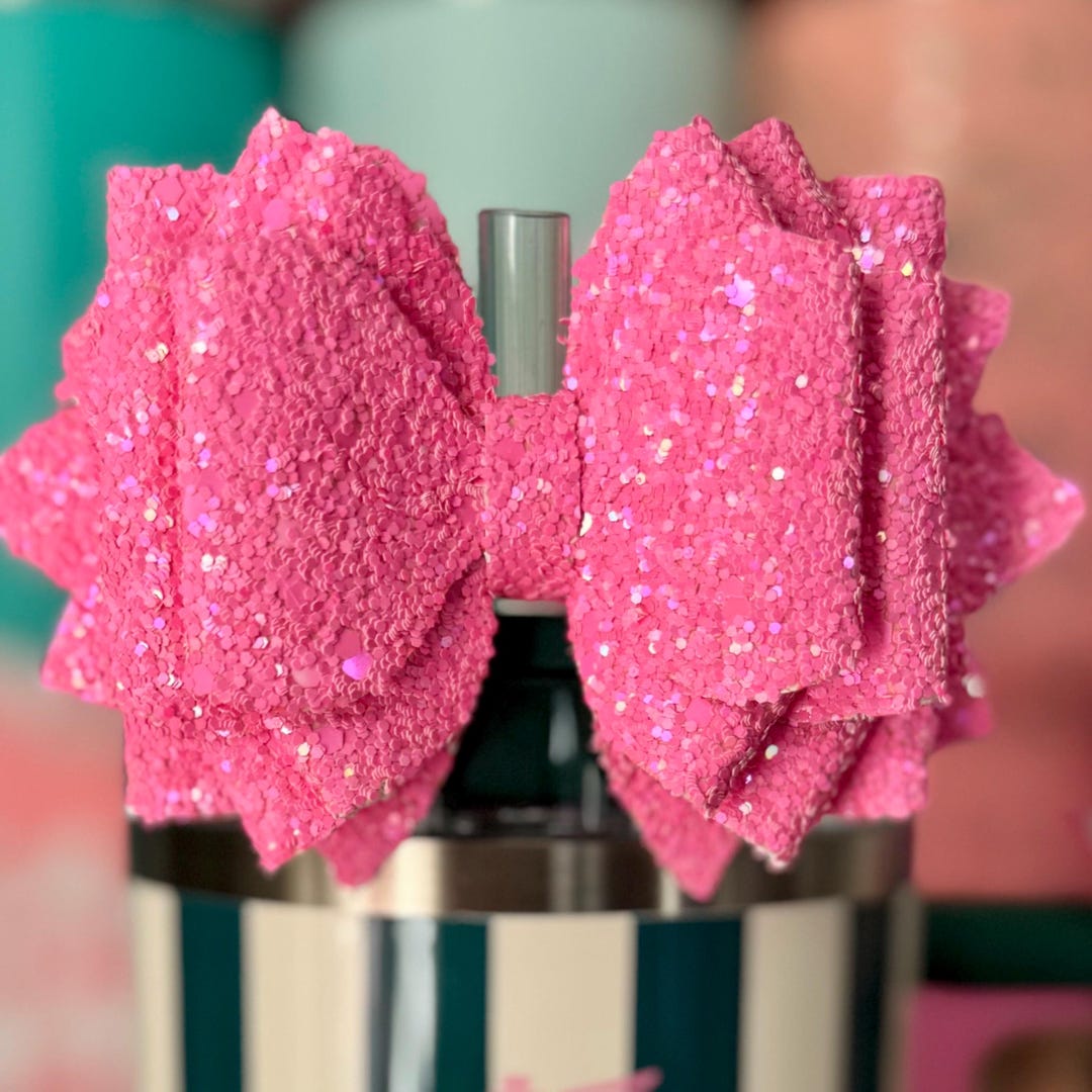 Bright Pink Glitter Tumbler Bow | Stanley | Glitter Bows | Coquette Bow ...