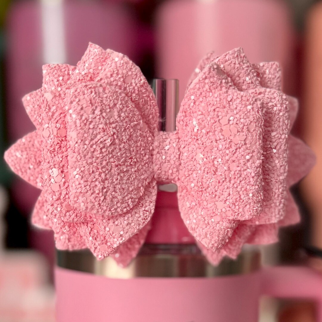 Sizzling Pink Glitter Tumbler Bow | Stanley | Glitter Bows | Coquette ...