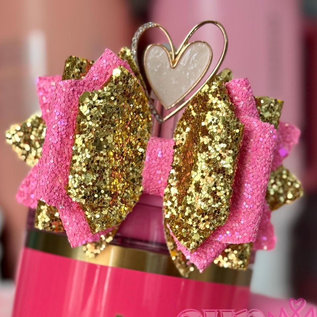 Pink Parade Gold Glitter Tumbler Bow | Stanley Bow | Glitter Bow | Pink ...