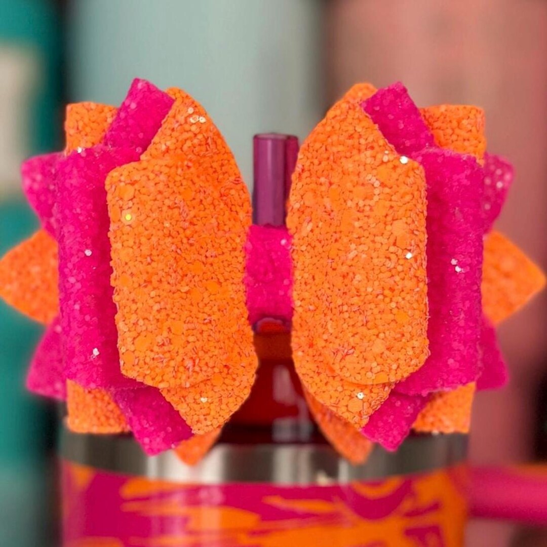 Pink & Orange Tumbler Bow | Stanley | Glitter Bows | Pink Orange Bow ...