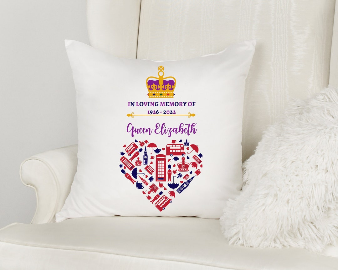 Queen Elizabeth II Commemorative Cushion, in Loving Memory RIP Queen ER ...