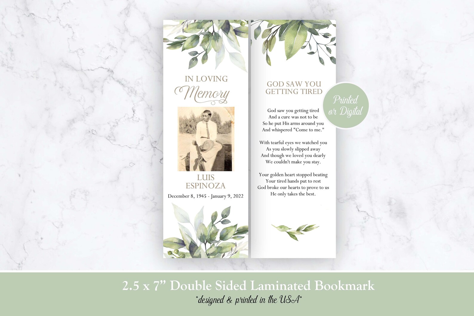 Memorial Bookmarks Funeral Memorial Laminated Bookmarks - Etsy