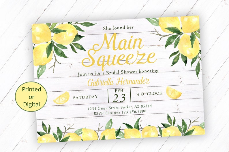 Main Squeeze Invitation, Main Squeeze Bridal Shower Invitation, Lemon ...