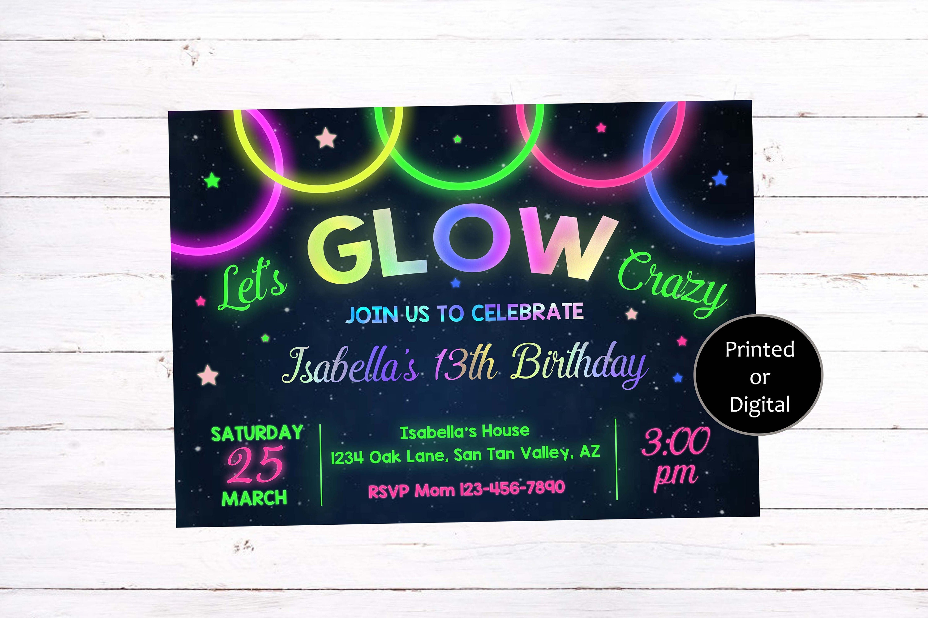 Glow Birthday Invitation Glow Invitation Neon Glow Birthday | Etsy