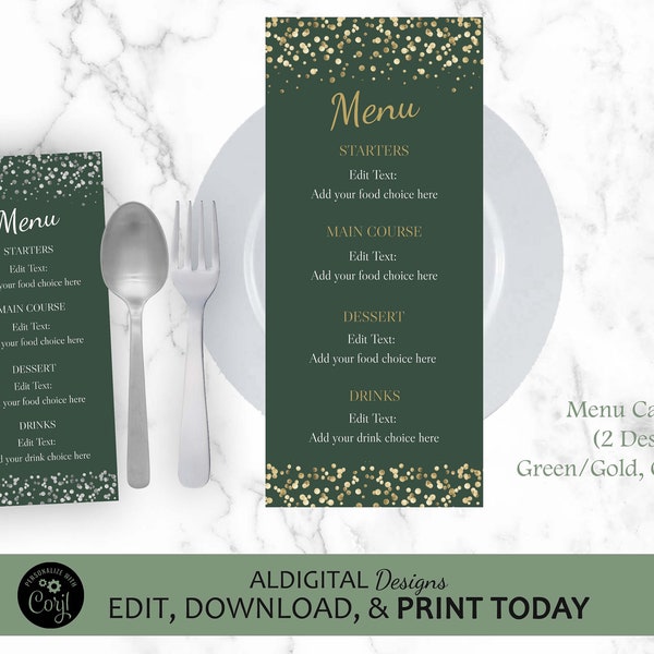 Emerald Green and Gold Menu - Etsy