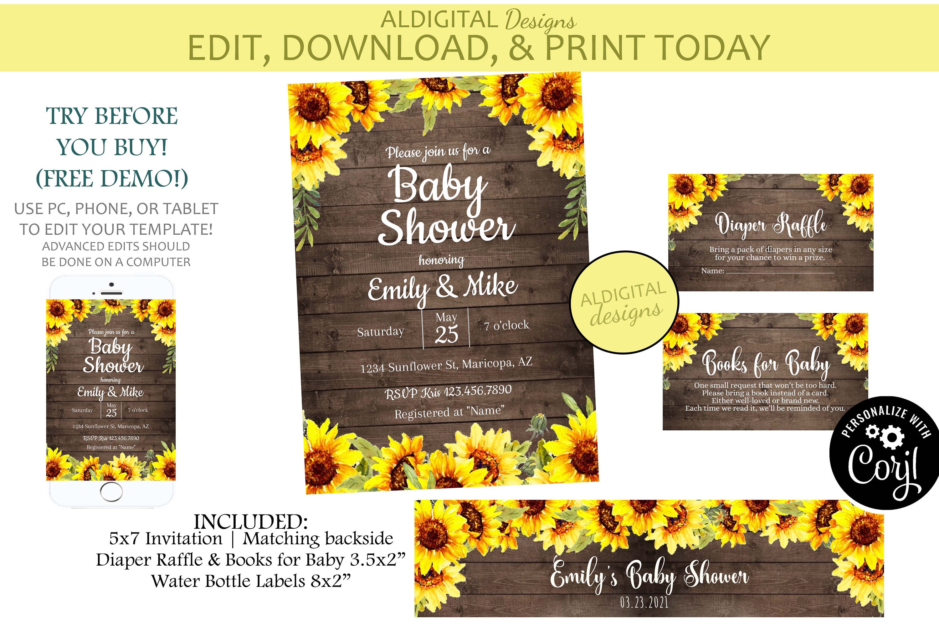 Sunflower Baby Shower Invitation, Sunflower Baby Shower, Baby Shower ...
