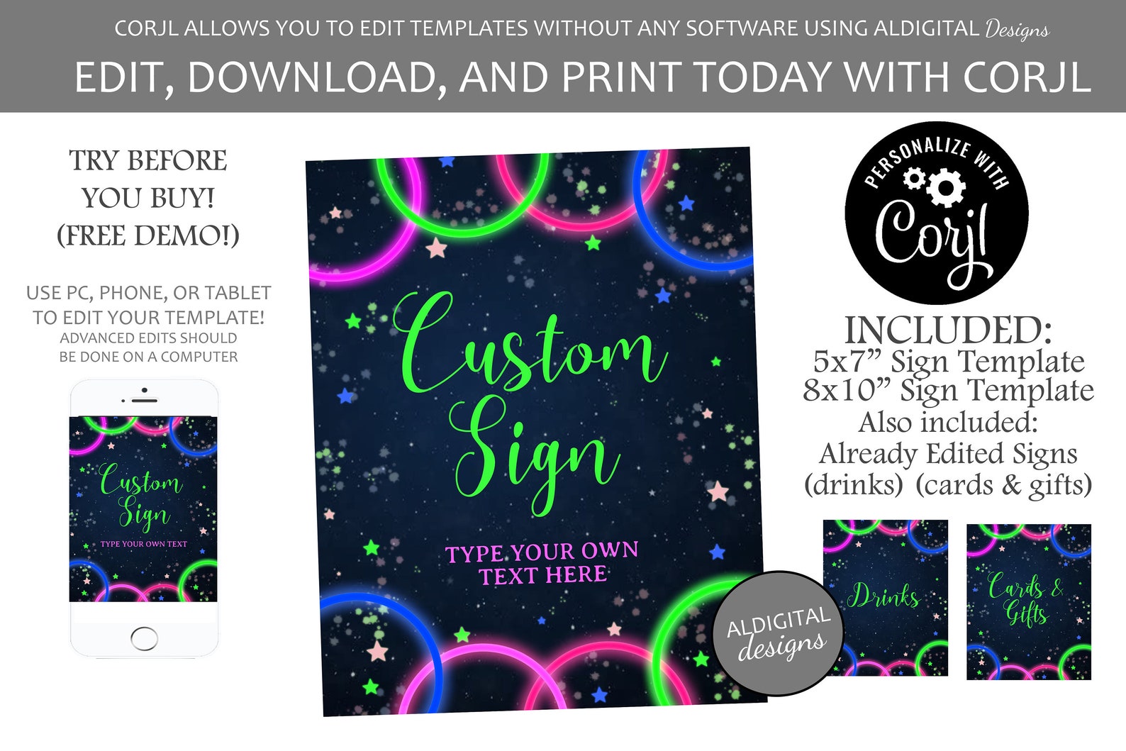 Glow Party Sign Glow Table Sign Let's Glow Crazy Table - Etsy