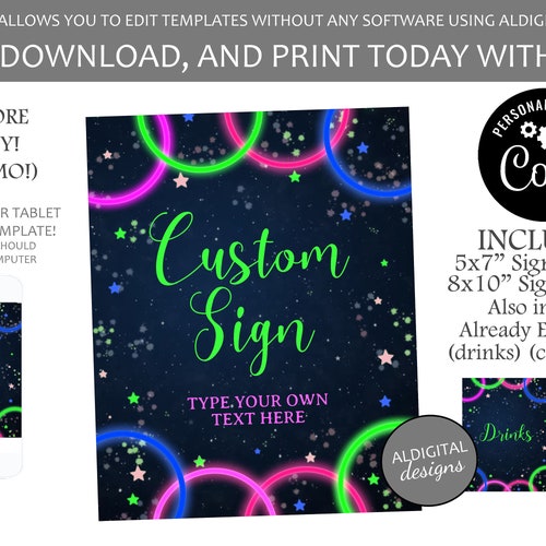 Glow Party Sign Glow Table Sign Let's Glow Crazy Table - Etsy