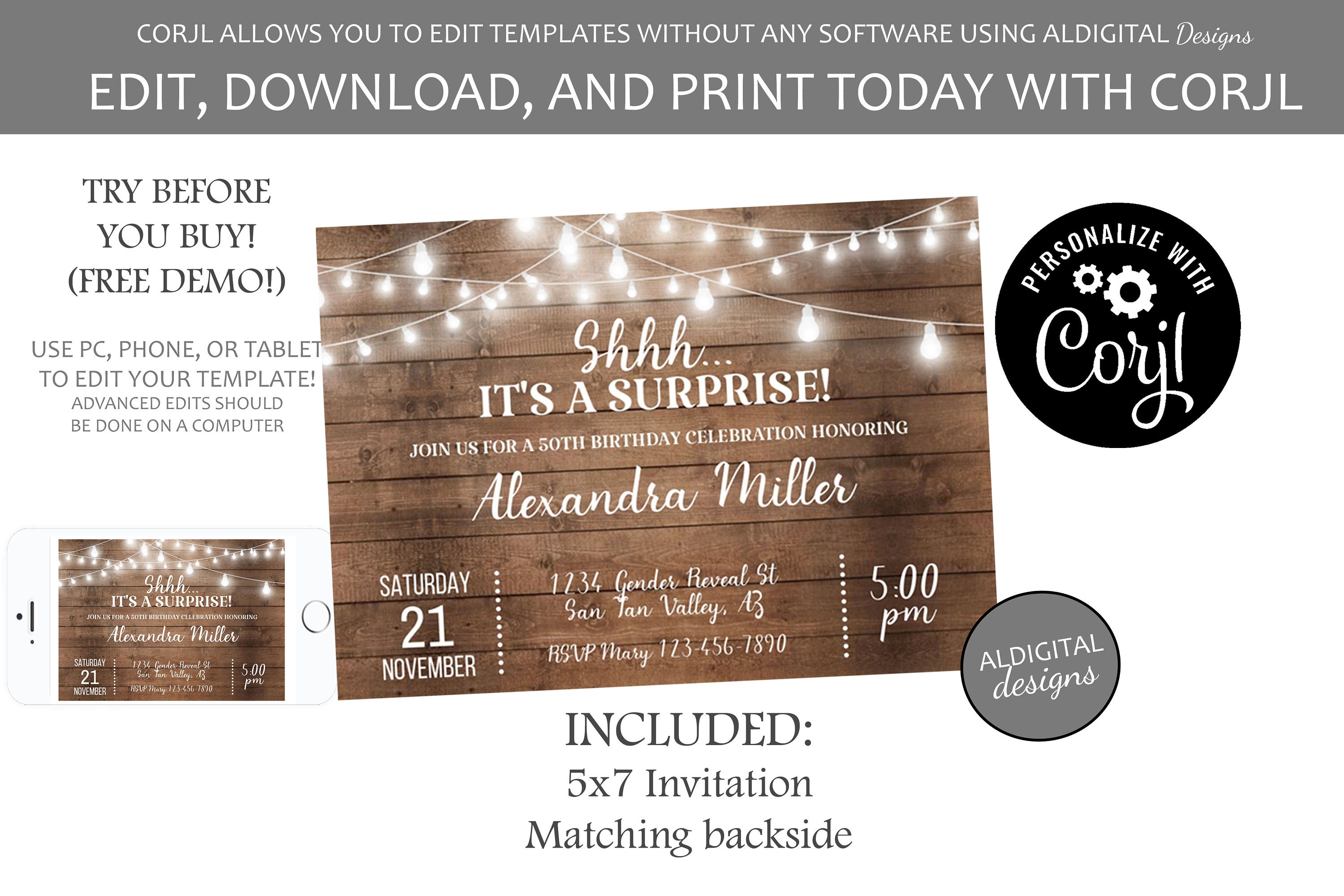 Rustic Surprise Invitation Rustic Birthday Invitation | Etsy