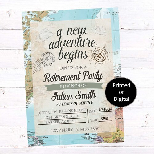 Travel Retirement Invitation World Map Travel Retirement | Etsy