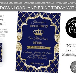 Prince Birthday Invitation, Royal Prince Invitation, First Birthday ...