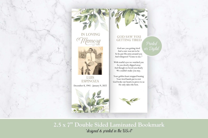 Memorial Bookmarks, Funeral Memorial Laminated Bookmarks, Memorial ...