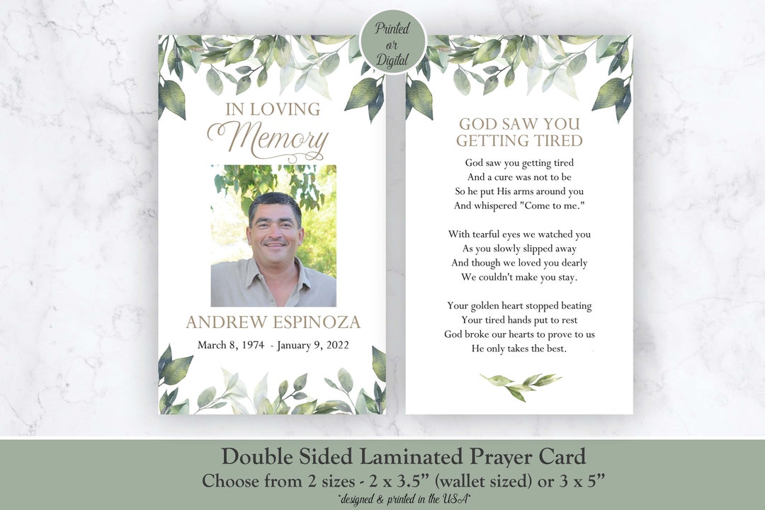 Memorial Prayer Cards, Funeral Prayer Cards, Funeral Memorial Prayer ...