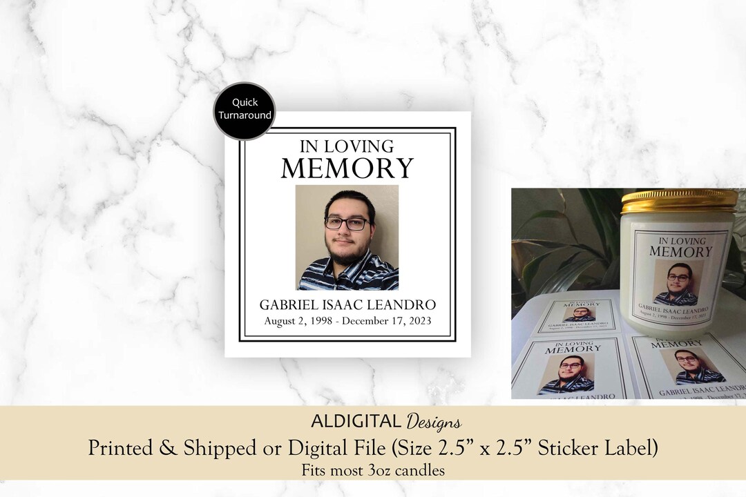 Funeral Candle Label, Funeral Remembrance Candle Labels, Memorial ...