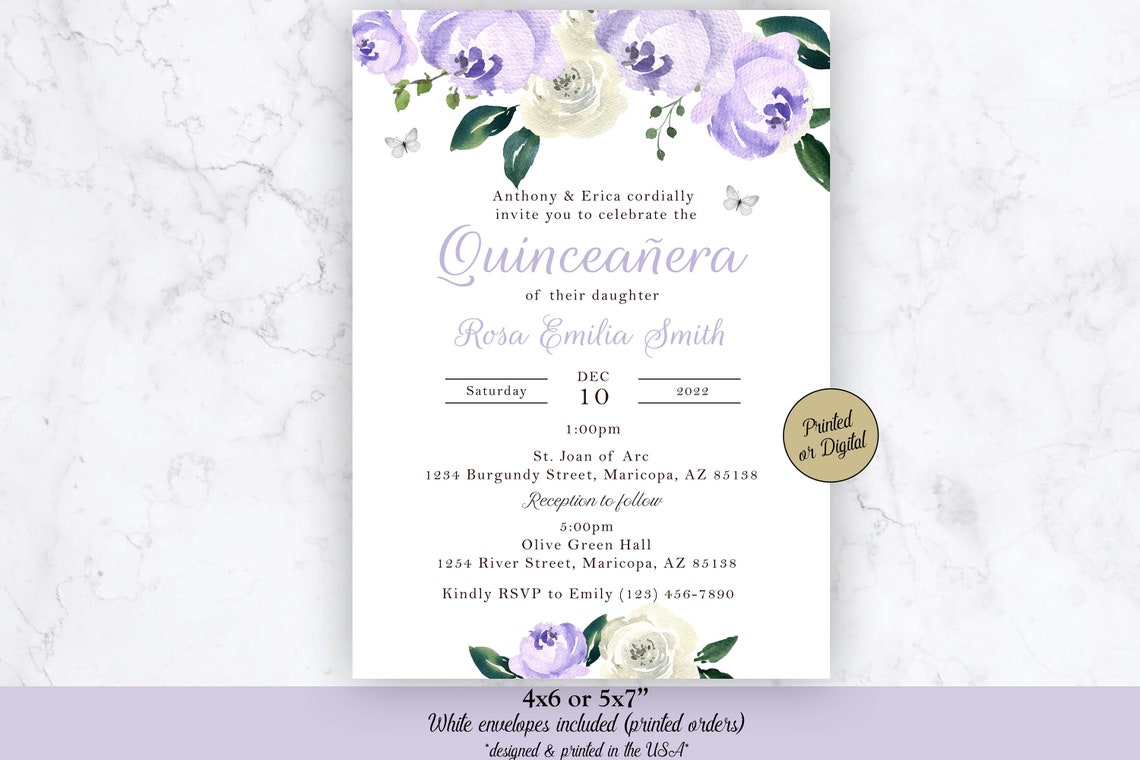Quinceanera Invitation Lilac Quinceanera Invitation - Etsy