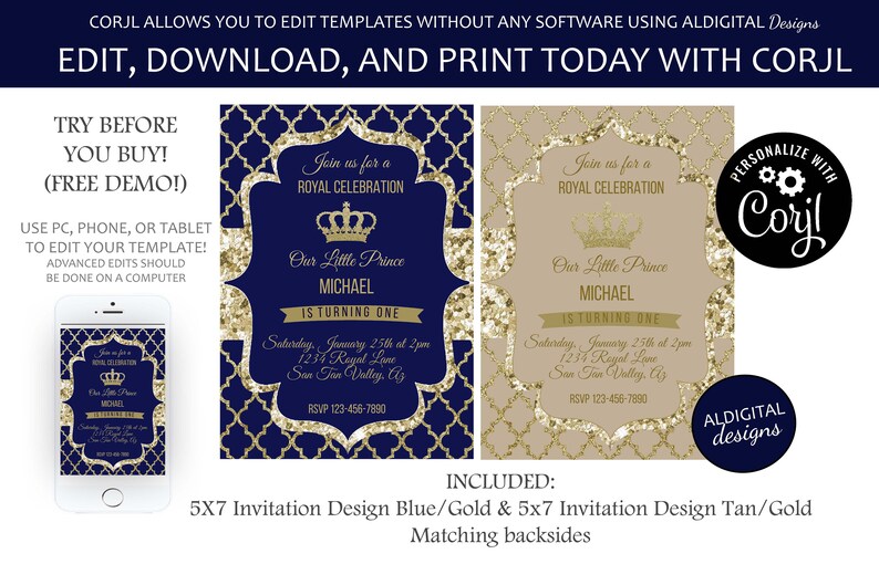 Prince Birthday Invitation Royal Prince Invitation First | Etsy