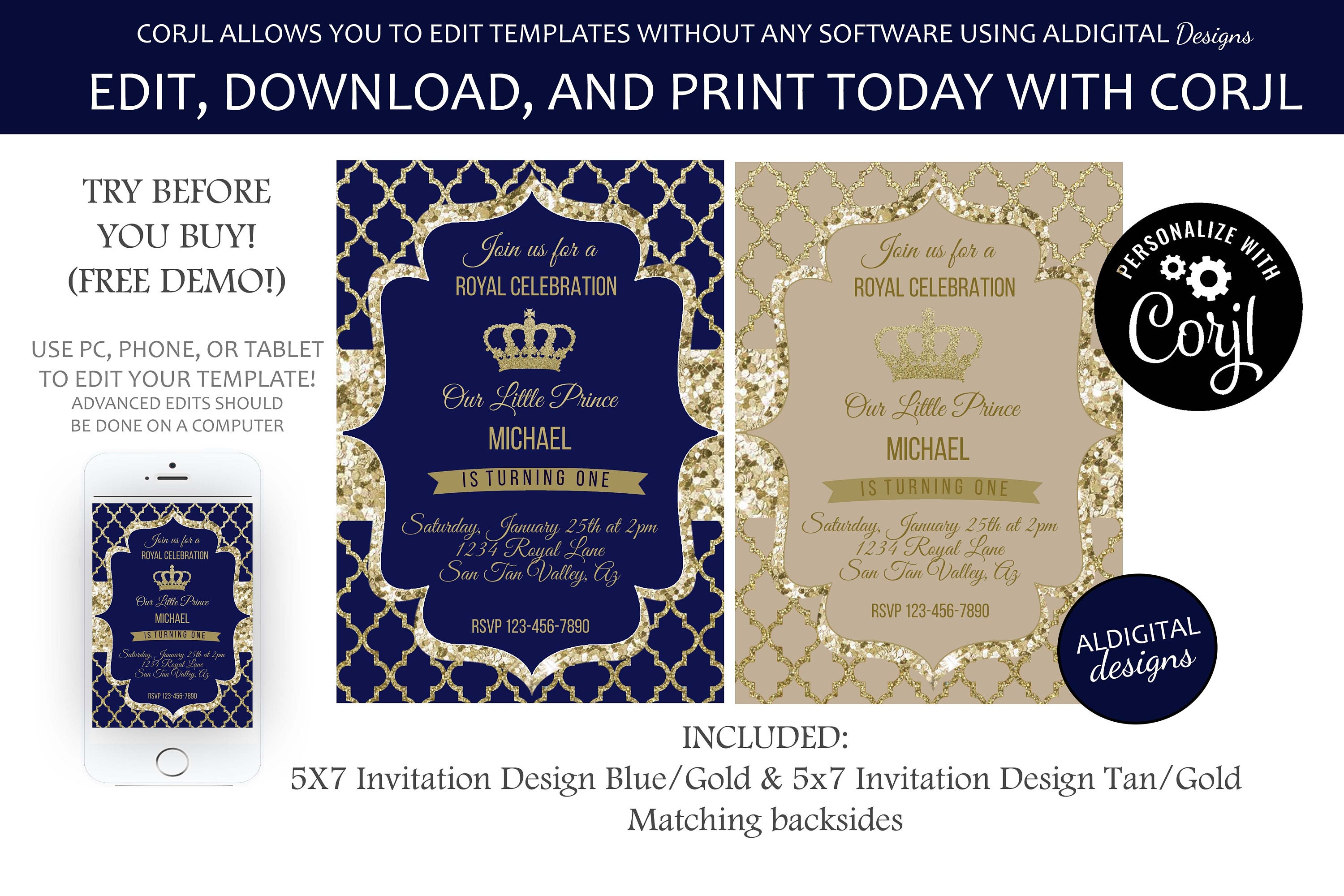 Prince Birthday Invitation Royal Prince Invitation First | Etsy