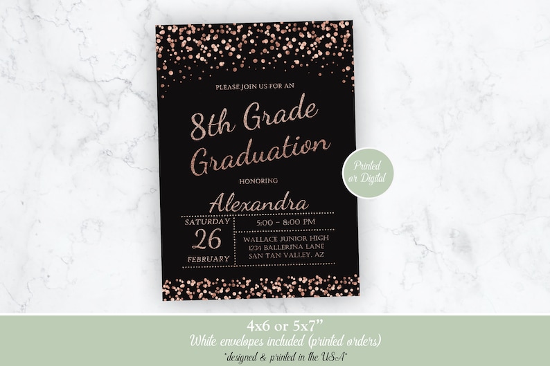 8th Grade Graduation Invitation, Middle School Graduation Invitation ...