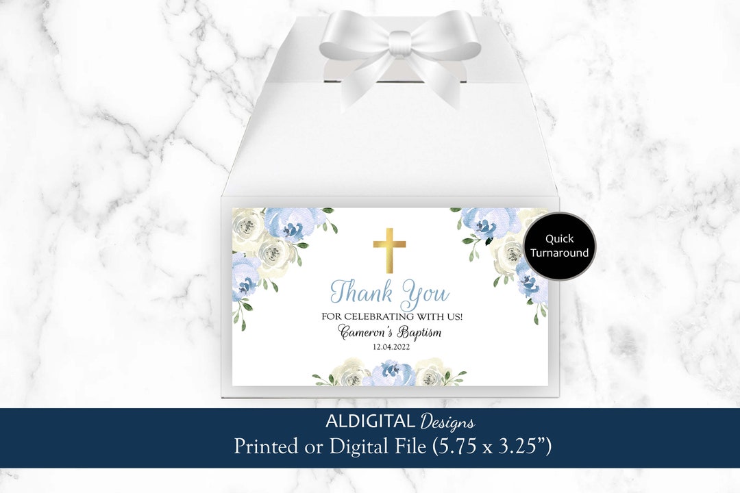 Baptism Gift Box Labels, Baptism Gable Box Sticker Labels, Blue Baptism ...