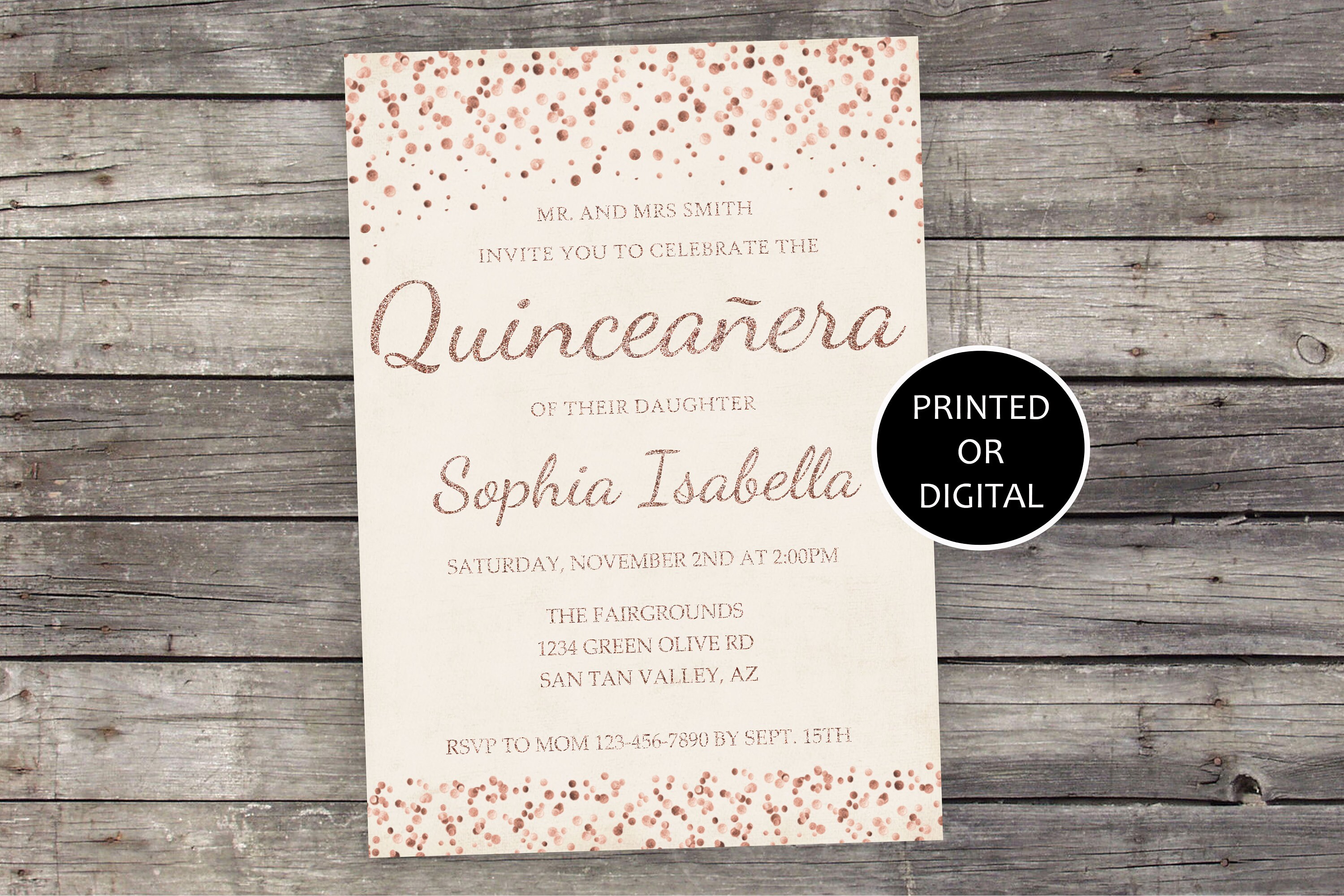 Quinceañera Invitation Mis Quince Años Invitation Rose Gold | Etsy