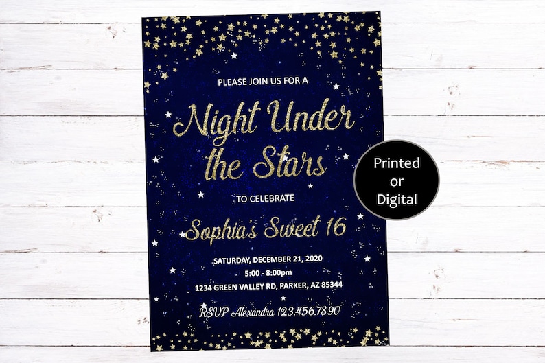 Night Under the Stars Invitation, Starry Night Invitation, Under the ...
