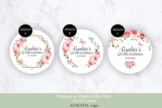 Quinceanera Pink Floral Stickers Quinceanera Pink Butterfly - Etsy