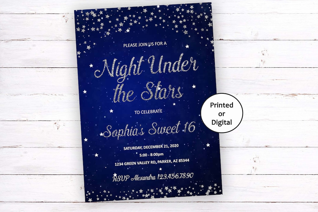 Night Under the Stars Invitation, Starry Night Invitation, Under the ...