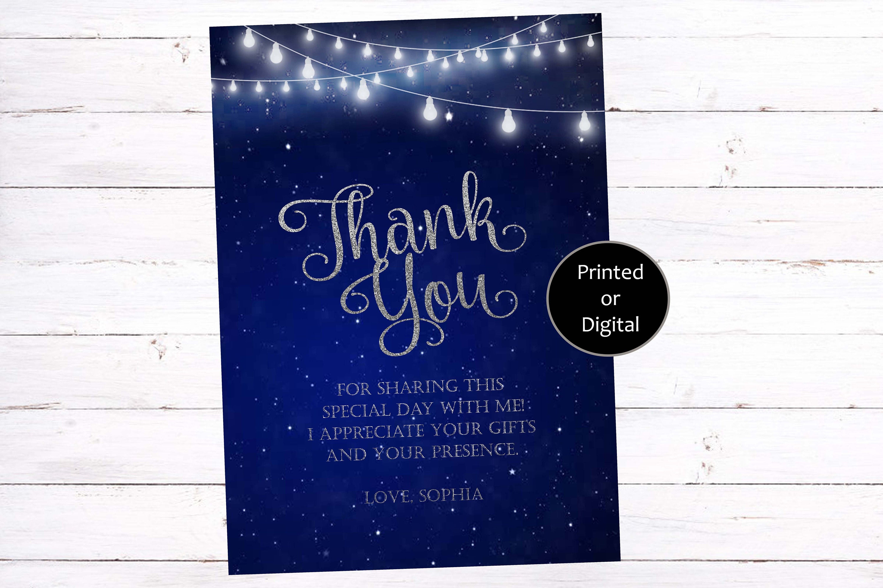 Starry Night Thank You Card, Under the Stars Thank You Card, Galaxy ...