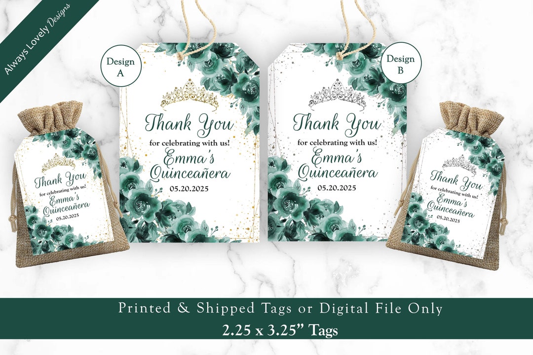 Emerald Green Favor Tags, Emerald Green Quinceanera Favor Tags, Emerald ...