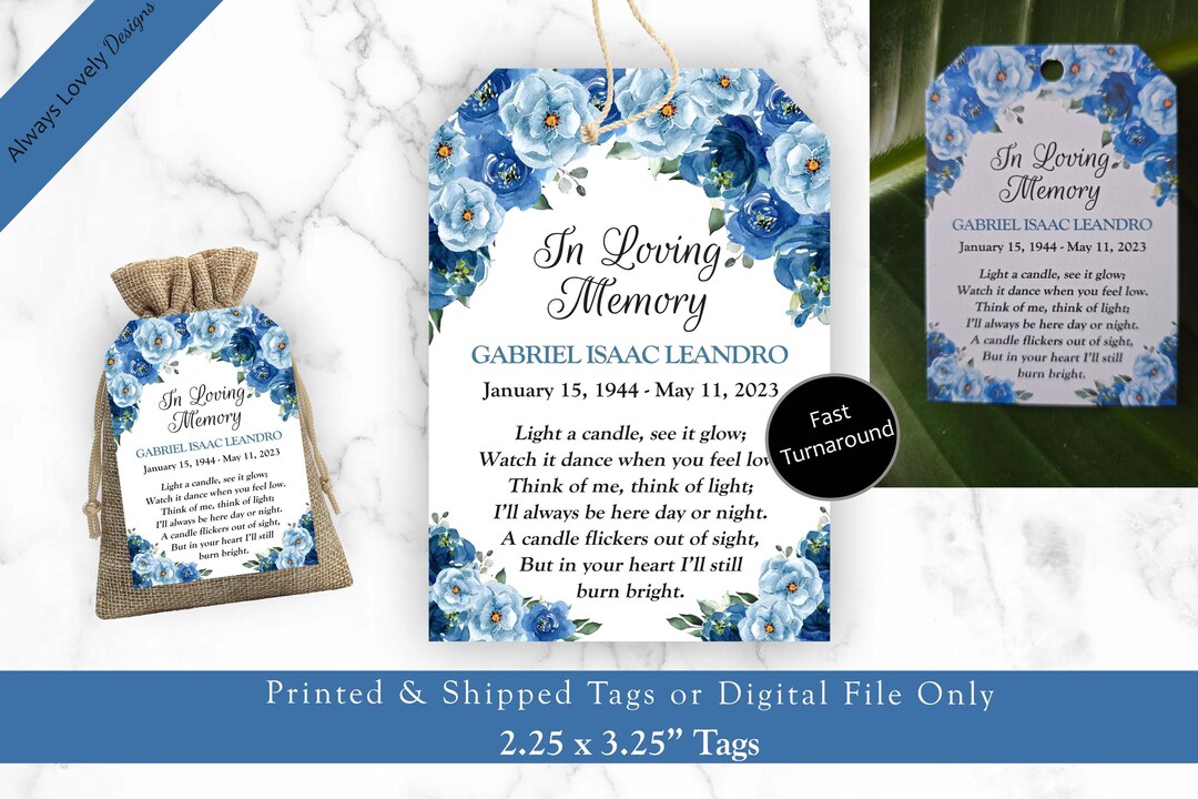 Funeral Favor Tag, Funeral Candle Favor Tag, Yellow Funeral Memorial ...