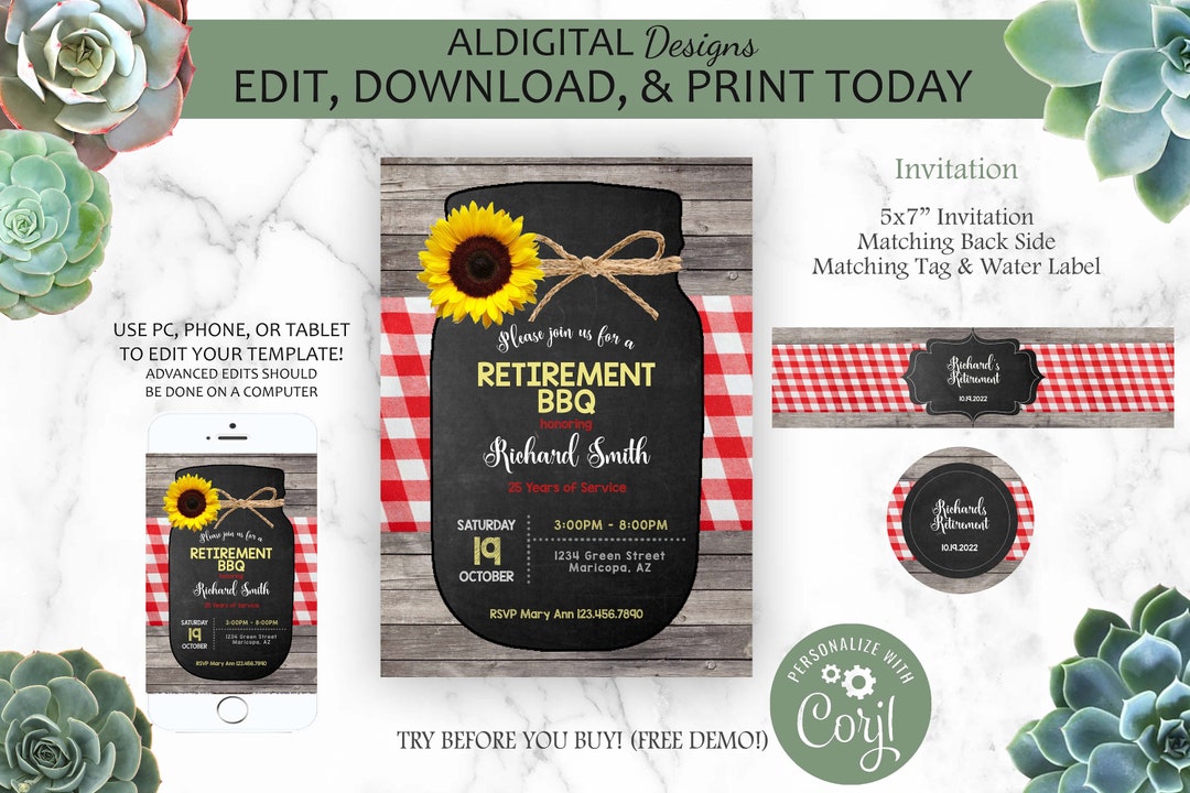 Retirement BBQ Invitation, BBQ Invitation, BBQ Retirement Invitation ...