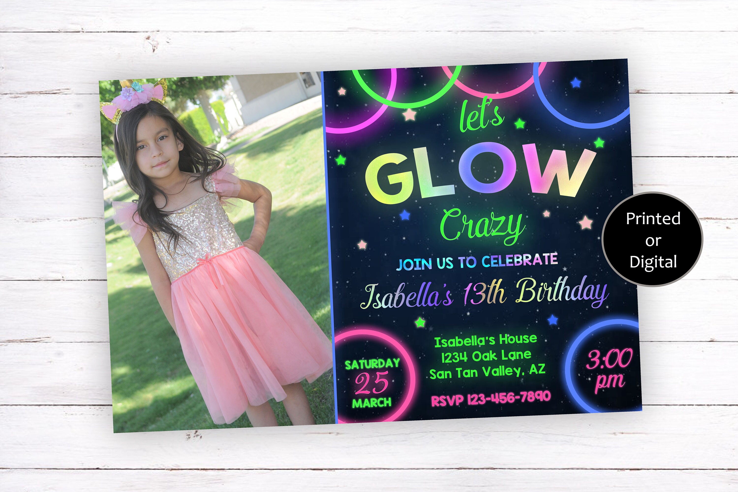 Glow Birthday Invitation Glow Invitation Neon Glow Birthday | Etsy