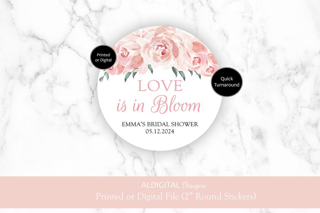 Love is in Bloom Stickers, Pink Bloom Stickers, Bloom Bridal Shower ...