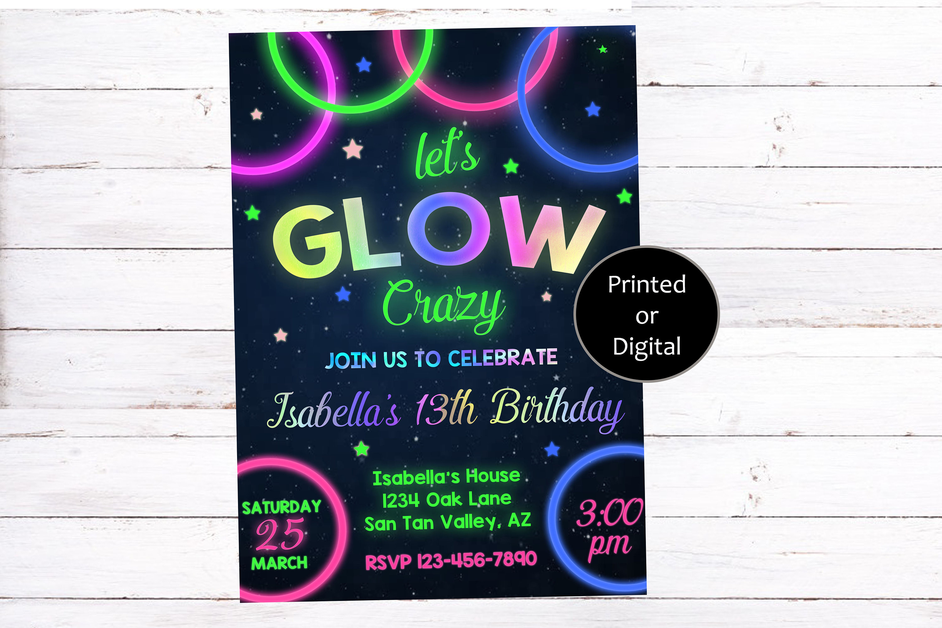 Glow Birthday Invitation Glow Invitation Neon Glow Birthday | Etsy