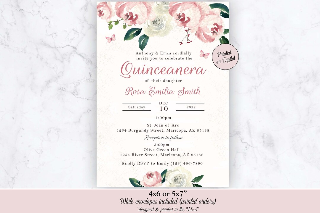 Quinceanera Invitation, Pink Quinceanera Invitation, Pink Floral ...