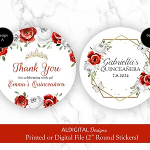 Quinceanera Red Stickers, Quinceanera Red Floral Stickers, Sweet ...