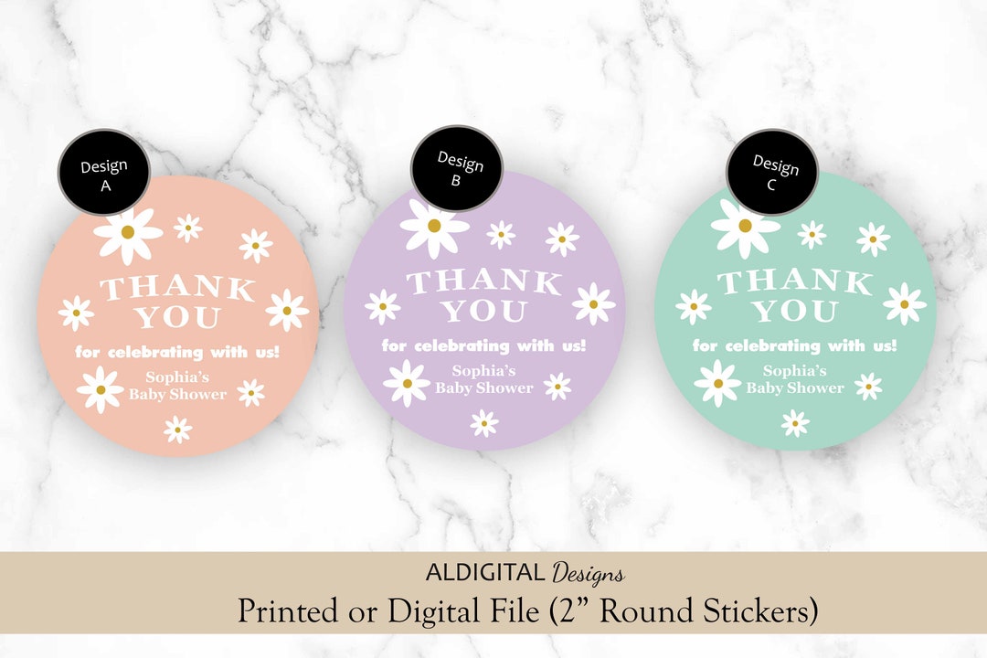 Daisy Birthday Stickers, Daisy Thank You Stickers, Daisy Favor Stickers ...