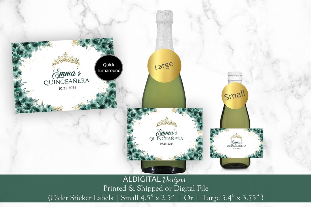 Cider Labels, Quinceanera Emerald Green Apple Cider Labels, Quinceanera ...