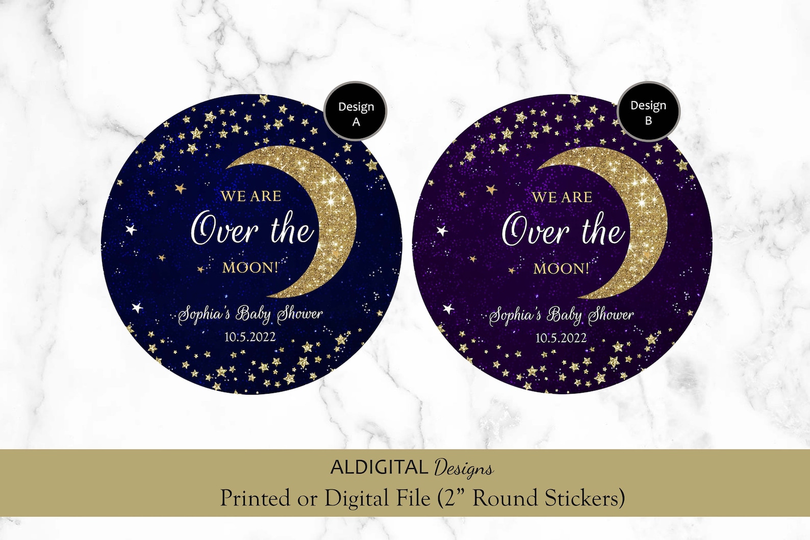 Over the Moon Stickers, Moon Baby Shower Stickers, Over the Moon Baby ...