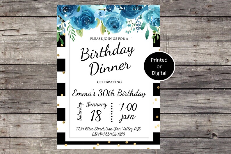 Birthday Dinner Invitation Birthday Dinner Party Red Roses - Etsy