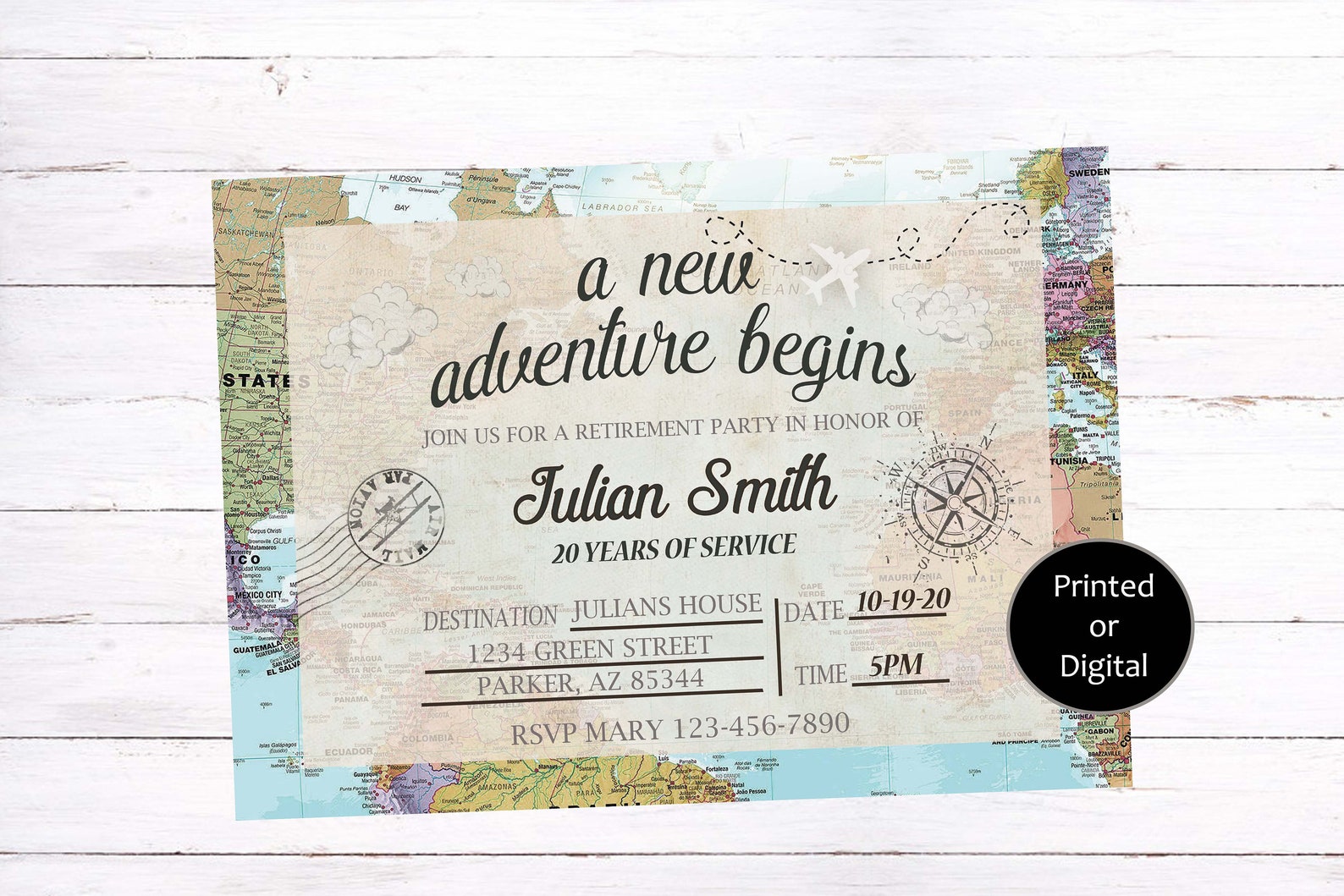 Travel Retirement Invitation, World Map Travel Retirement Invitation ...
