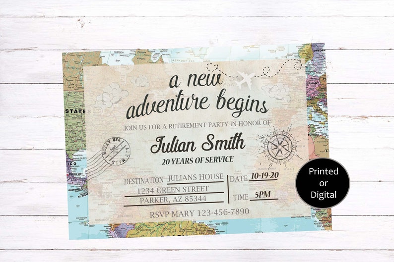 Travel Retirement Invitation, World Map Travel Retirement Invitation ...
